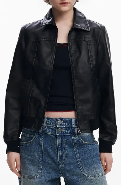 Desigual Faux Leather Biker Jacket - Black