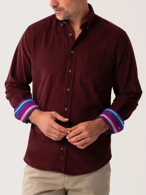 KOY CLOTHING Corduroy Long Sleeve Shirt - Port