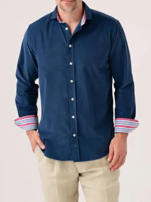 KOY CLOTHING Corduroy Long Sleeve Shirt - Teal Blue
