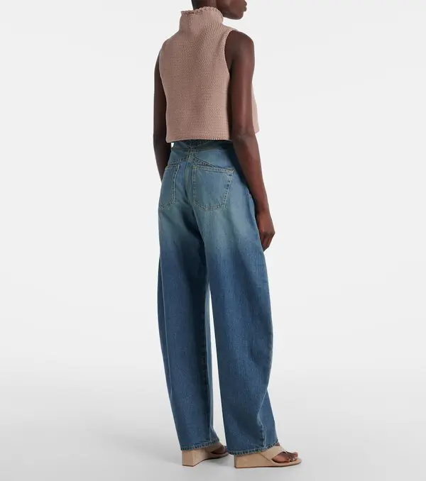 Alaïa Cropped Cotton-blend Turtleneck Top - Beige