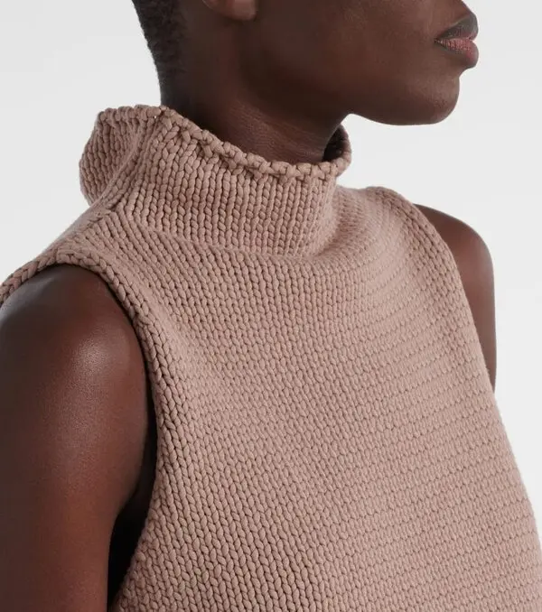 Alaïa Cropped Cotton-blend Turtleneck Top - Beige