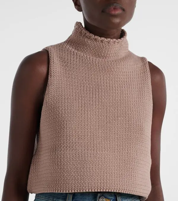 Alaïa Cropped Cotton-blend Turtleneck Top - Beige