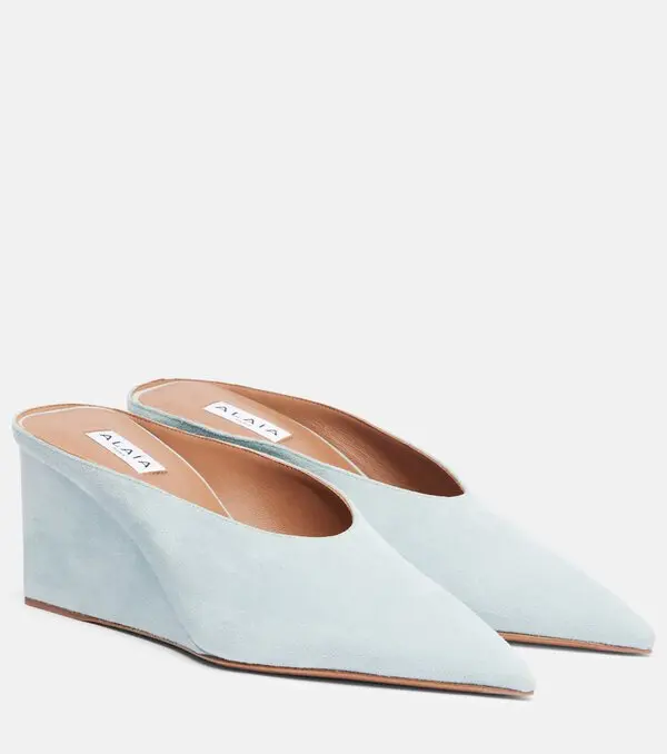 Alaïa Cube 75 Suede Wedge Mules - Blue