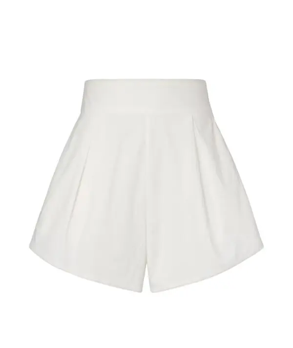 ADRIANA DEGREAS Solid Pleated Cotton Shorts - White
