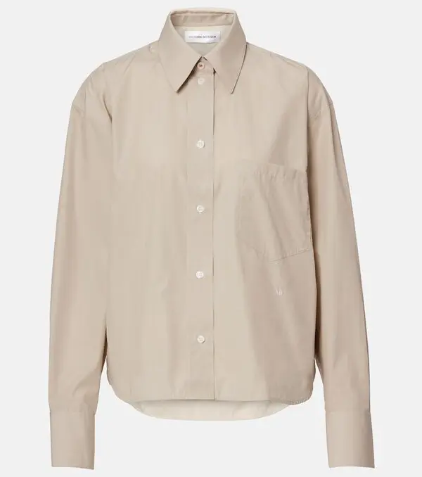 Victoria Beckham Cropped Cotton Shirt - Beige