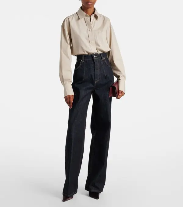 Victoria Beckham Cropped Cotton Shirt - Beige