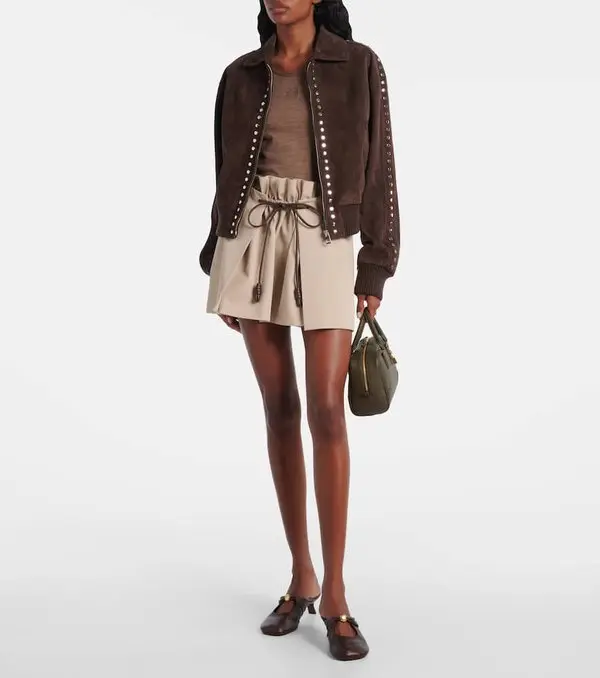 Loewe Cotton And Silk Gabardine Miniskirt - Beige