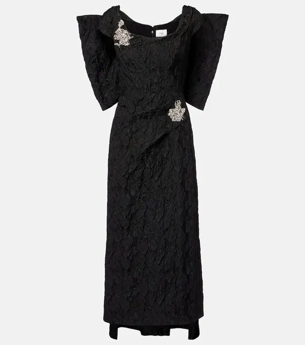Erdem Embroidered Cloqué Jacquard Gown - Black