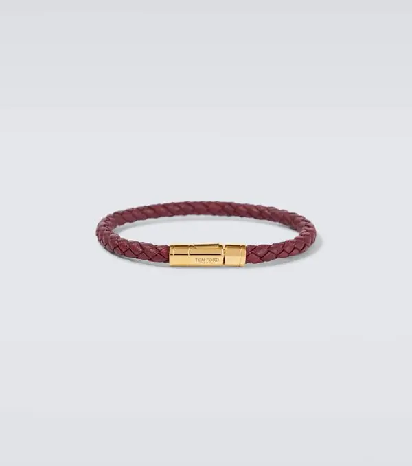 TOM FORD Braided Leather Logo Bracelet - Burgundy