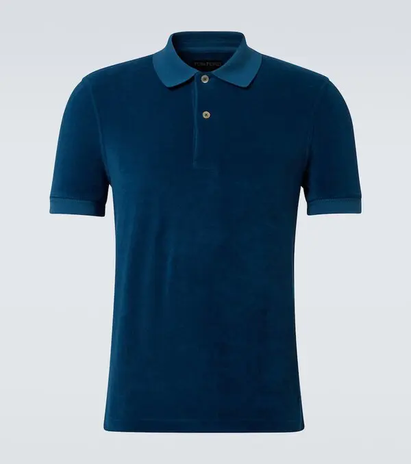 TOM FORD Cotton-blend Velvet Polo Shirt - Blue