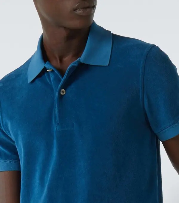 TOM FORD Cotton-blend Velvet Polo Shirt - Blue