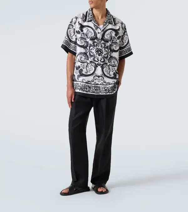 Dolce & Gabbana Linen Straight Leg Trousers - Black