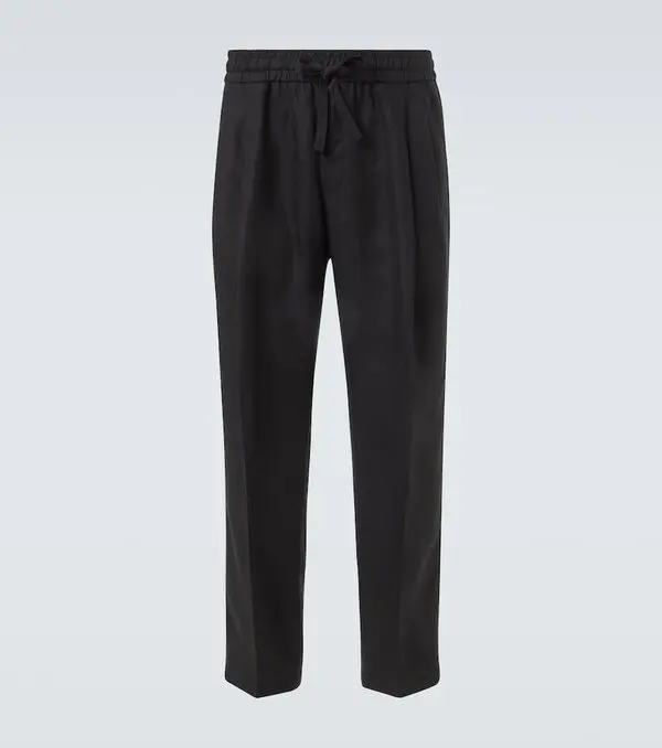Dolce & Gabbana Linen Straight Leg Trousers - Black