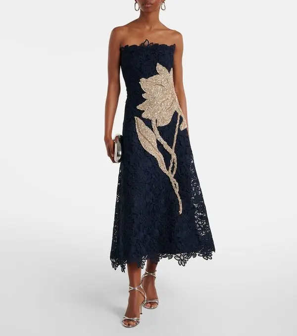 Costarellos Mariela Appliqué Lace Gown