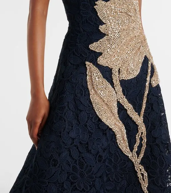 Costarellos Mariela Appliqué Lace Gown