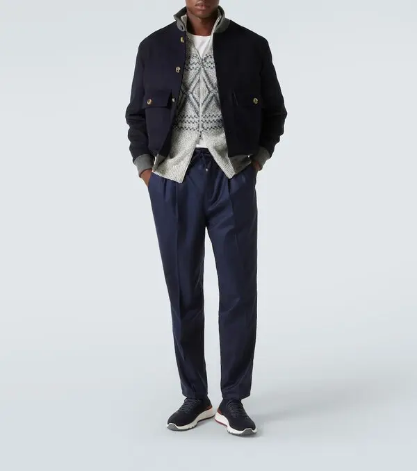 Brunello Cucinelli Virgin Wool Straight Trousers - Blue