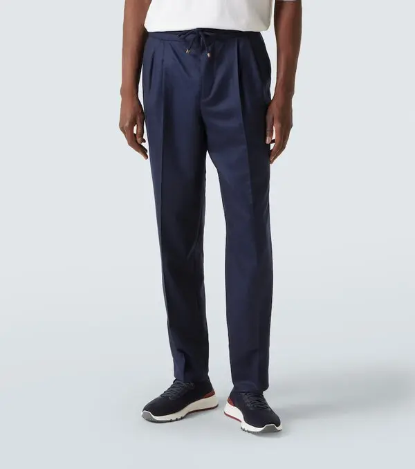 Brunello Cucinelli Virgin Wool Straight Trousers - Blue
