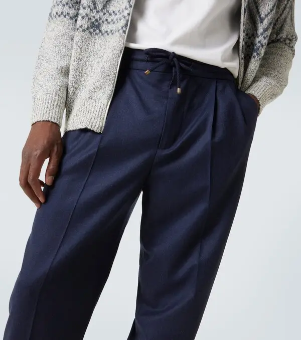 Brunello Cucinelli Virgin Wool Straight Trousers - Blue