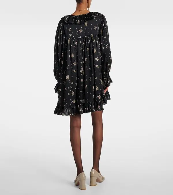 Chloé Gathered Floral Silk Charmeuse Mini Dress - Black