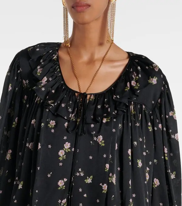 Chloé Gathered Floral Silk Charmeuse Mini Dress - Black