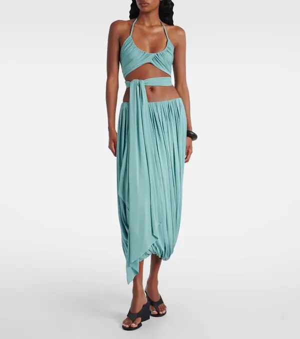 Alaïa Gathered Jersey Midi Skirt
