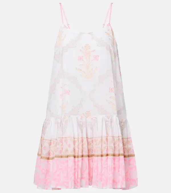 JULIET DUNN Floral Ruched Cotton Minidress