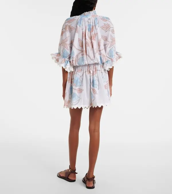 JULIET DUNN Printed Scalloped Cotton Shirt Dress