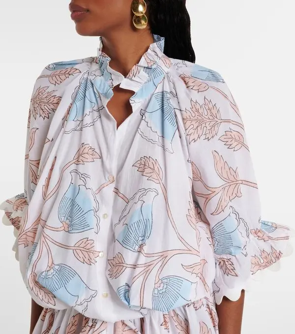 JULIET DUNN Printed Scalloped Cotton Shirt Dress