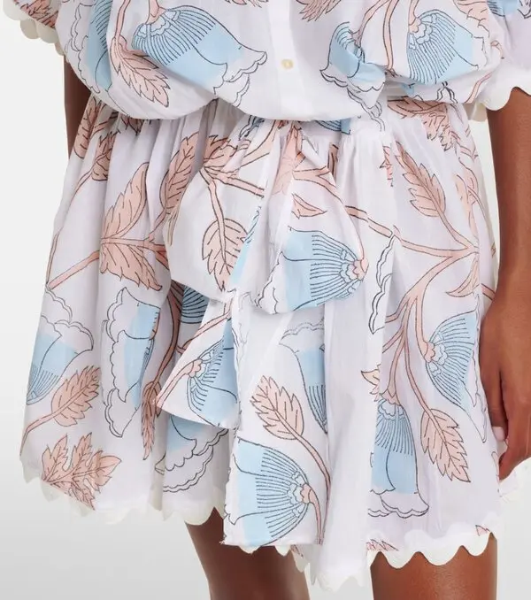 JULIET DUNN Printed Scalloped Cotton Shirt Dress
