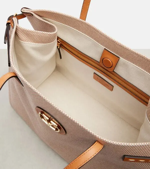 Valentino Garavani Antibes Leather-trimmed Canvas Tote Bag - Beige