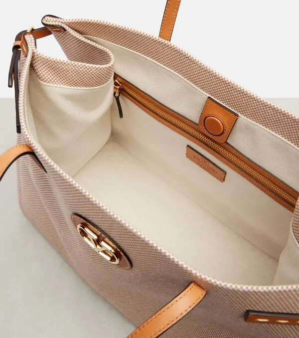 Valentino Garavani Antibes Leather-trimmed Canvas Tote Bag - Beige