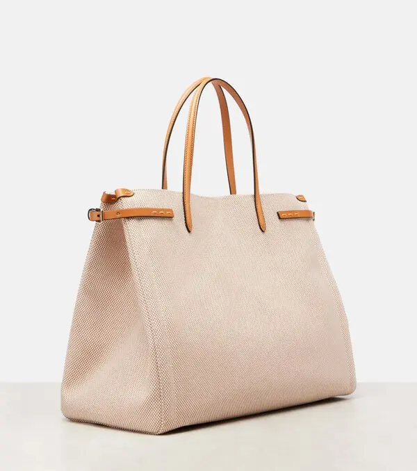 Valentino Garavani Antibes Leather-trimmed Canvas Tote Bag - Beige