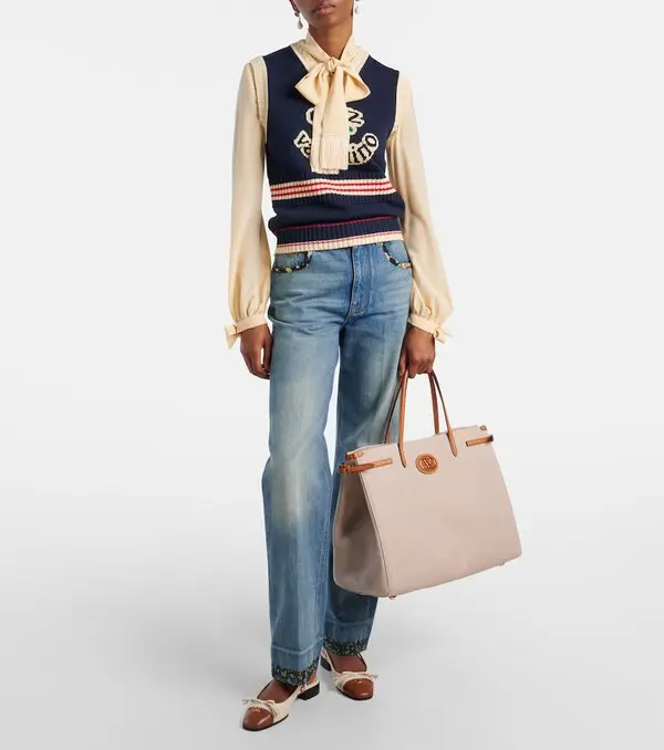 Valentino Garavani Antibes Leather-trimmed Canvas Tote Bag - Beige