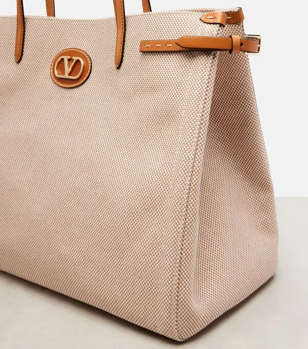 Valentino Garavani Antibes Leather-trimmed Canvas Tote Bag - Beige
