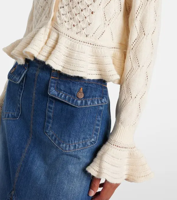 Chloé Ruffled Cotton, Wool, And Silk Cardigan - White