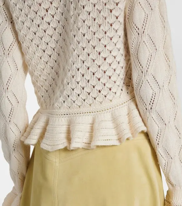 Chloé Ruffled Cotton, Wool, And Silk Cardigan - White