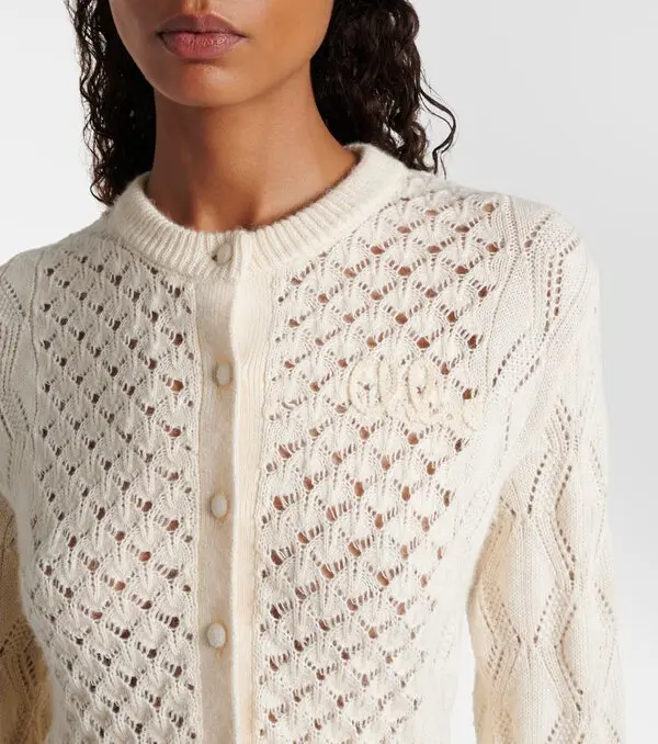 Chloé Ruffled Cotton, Wool, And Silk Cardigan - White