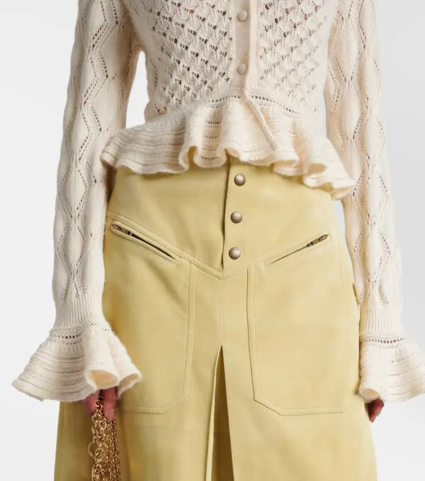 Chloé Ruffled Cotton, Wool, And Silk Cardigan - White