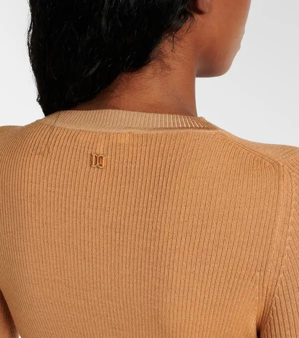Chloé Ribbed-knit Wool Henley Shirt With Lace Collar - Orange