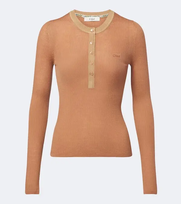 Chloé Ribbed-knit Henley Shirt - Pink