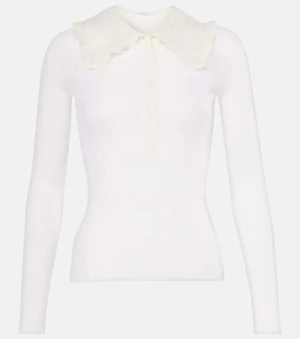 Chloé Ribbed-knit Henley Shirt - White