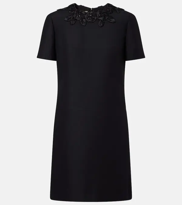 Valentino Garavani Embellished Wool And Silk Minidress - Black