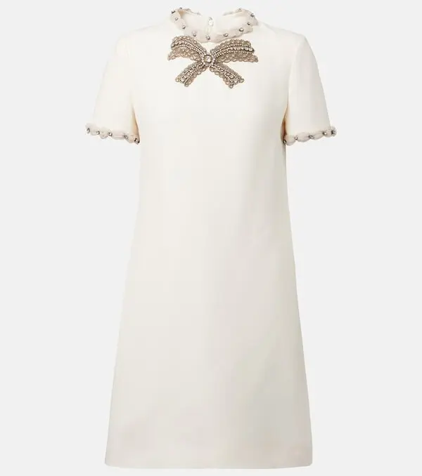 Valentino Garavani Embellished Wool And Silk Minidress - White