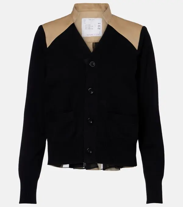 Sacai Cotton-blend Gabardine Cardigan - Black