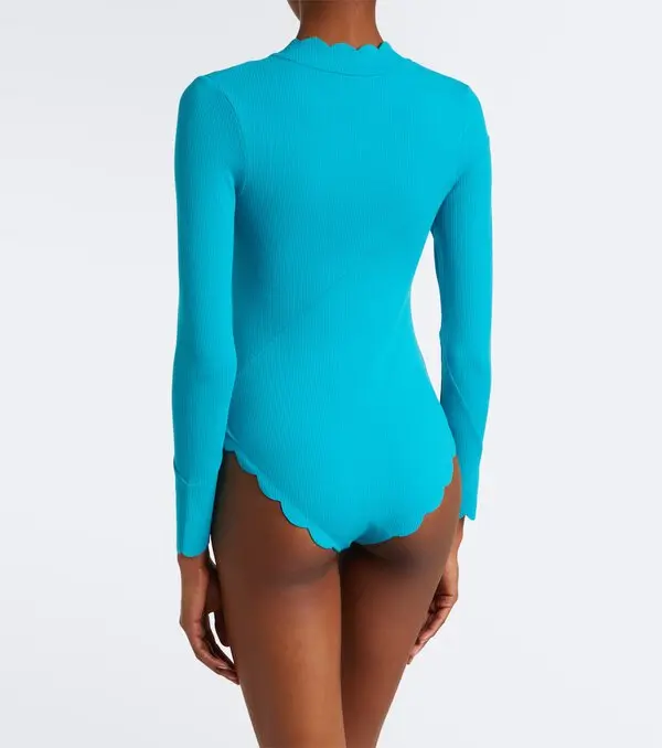 Marysia North Sea Scalloped Rashguard Swimsuit - Blue