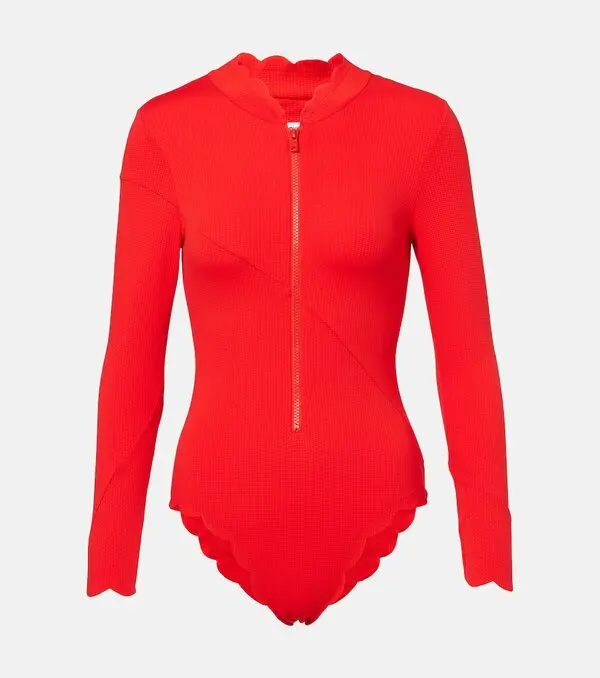 Marysia North Sea Scalloped Rashguard Swimsuit - Red