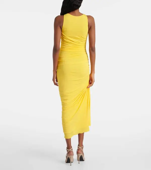 Alaïa Asymmetric Gathered Jersey Midi Dress