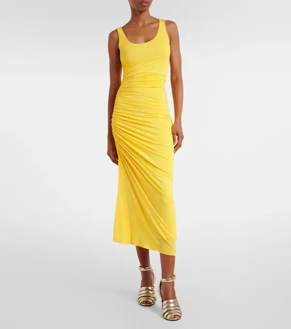 Alaïa Asymmetric Gathered Jersey Midi Dress