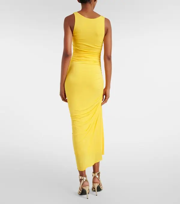 Alaïa Asymmetric Gathered Jersey Midi Dress