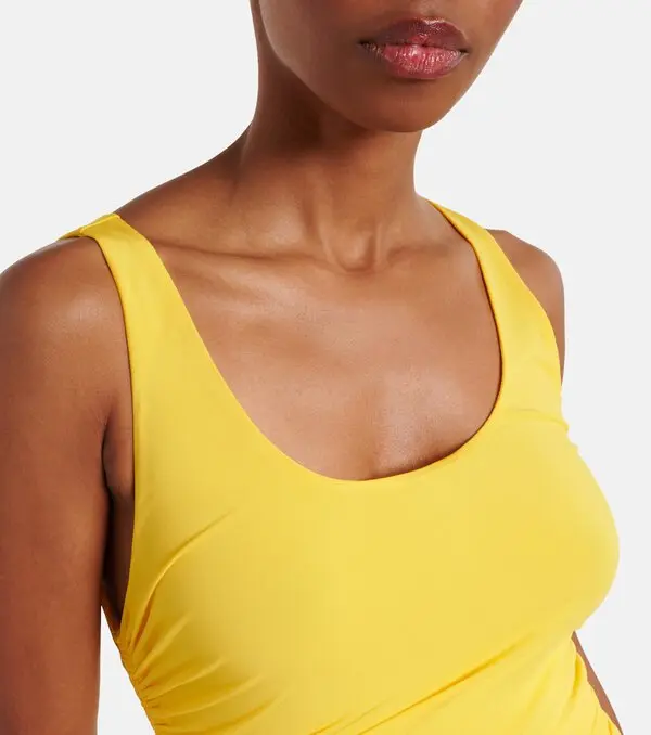 Alaïa Asymmetric Gathered Jersey Midi Dress